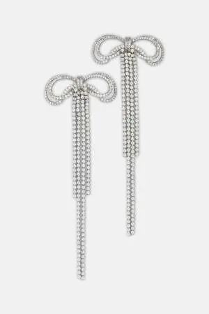 SELF-PORTRAIT Double Bow Crystal Drop Earrings Argento