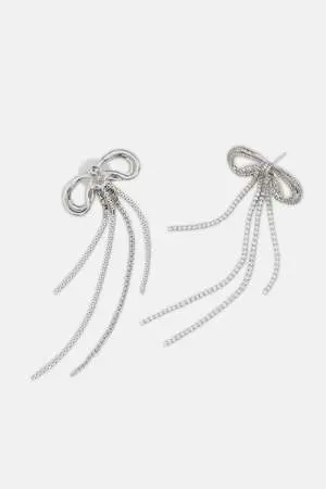 SELF-PORTRAIT Double Bow Crystal Drop Earrings - Silver