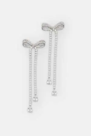 SELF-PORTRAIT Crystal Bow Drop Earrings - Argento