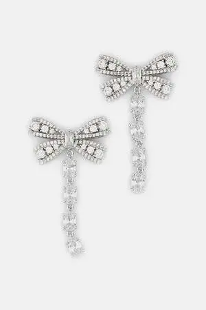 SELF-PORTRAIT Bow Crystal Drop Earrings - Argento