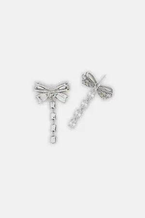 SELF-PORTRAIT Bow Crystal Drop Earrings - Silver