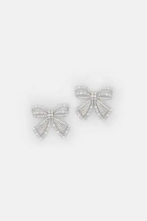 SELF-PORTRAIT Crystal Bow Earrings - Silver