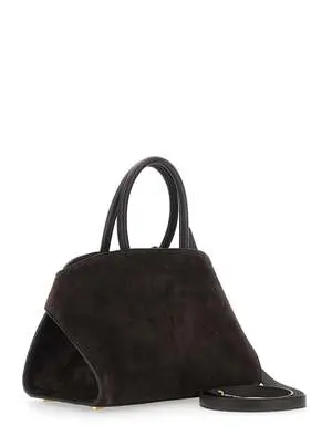 FERRAGAMO Hug Piccola' Suede Handbag With Gancini Buckles - Brown