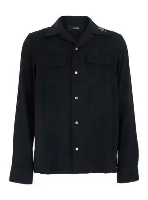Amiri Black Shirt With Notched Collar With Logo Lettering Embroidery In Tech Fabric For