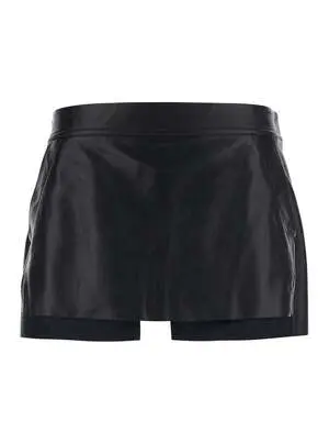 Rick Owens Black Leather Miniskirt With Front Cut-out - Multicolor
