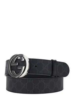 Gucci Belt With Metal Logo Plate And Gg All-over Motif - Multicolor