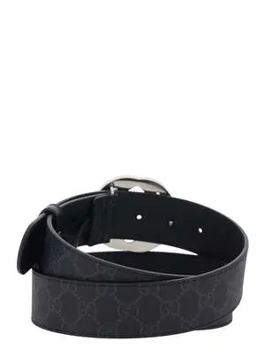 Gucci Belt With Metal Logo Plate And Gg All-over Motif - Multicolor