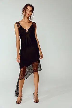 THIRD FORM Asymmetrical Lace Mini Skirt Set - Ink