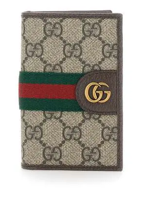 Gucci Wallet 'ophidia' With Gg Plate On The Front And Web Detail On The Front In Gg Canvas And Beige Leather For - Multicolor