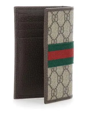 Gucci Wallet 'ophidia' With Gg Plate On The Front And Web Detail On The Front In Gg Canvas And Beige Leather For - Multicolor