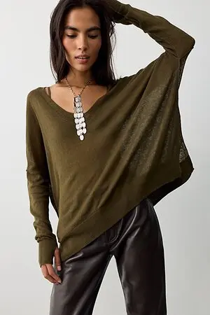 Free People We The Free Sweet Tea Fine Gauge Pullover - Beech Leaves