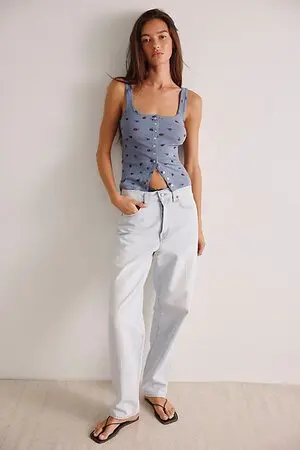 Free People End Game Pointelle Printed Tank - Blue Combo
