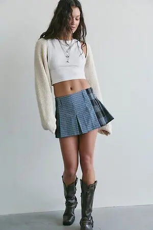 Free People Sherry Pleated Mini Skirt - Army Combo