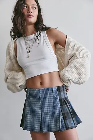 Free People Sherry Pleated Mini Skirt - Army Combo
