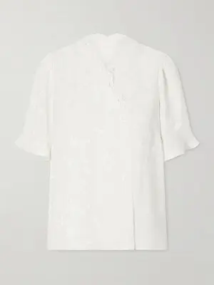 MAISON MAYLE Maison Mayle Margarita Floral-Jacquard Silk-Crepe Blouse With Crochet And Mesh Trims