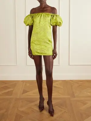 Saint Laurent Embroidered Puff Sleeve Mini Dress
