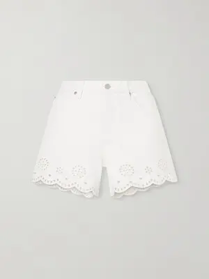 FRAME Broderie Anglaise Denim Shorts - White