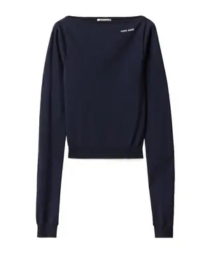 Miu Miu Logo Intarsia Knitted Jumper - Navy Blue