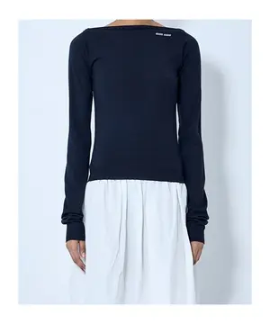 Miu Miu Logo Intarsia Knitted Jumper - Navy Blue