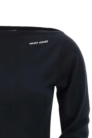 Miu Miu Logo Intarsia Knitted Jumper - Navy Blue