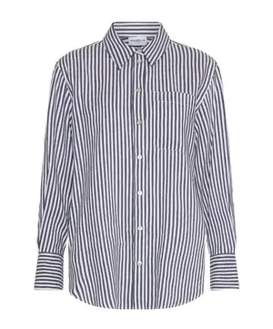 Marella Linen And Cotton Striped Shirt - Navy Blue