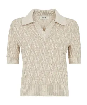 Fendi Logo Detailed Knitted Polo Top - Light Brown