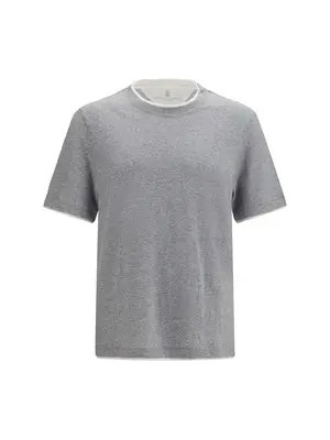 Brunello Cucinelli Crewneck Knit Top With Contrasting Trim