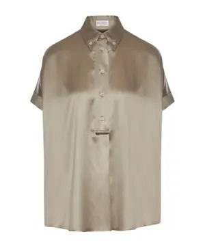 Brunello Cucinelli Short-sleeved Buttoned Blouse - Brown