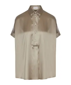 Brunello Cucinelli Short-sleeved Satin Shirt - Nude