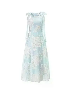 DREAM CATCHER Sofia Floral-embroidered Tie-shoulder Midi Dress