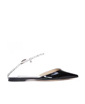 JIMMY CHOO Saeda Embellished Pointed Toe Flats - Black