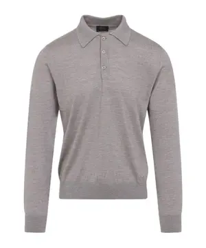 Brioni Long-sleeved Fine Knit Polo Shirt - Gray