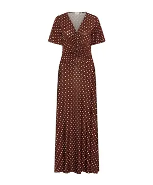 Marella V-neck Polka Dot Maxi Dress - Brown
