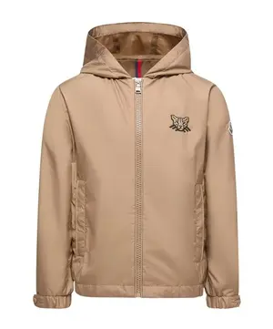 Moncler Merih Hooded Jacket With Embroidered Leopard Print - Beige