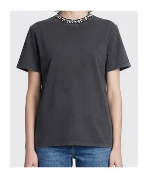 GOLDEN GOOSE Short Sleeve T-shirt With Embellished Neckline - Black
