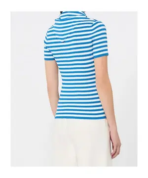 Max Mara Striped V-neck Knit Top With Tie Detail