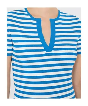 Max Mara Striped V-neck Knit Top With Tie Detail