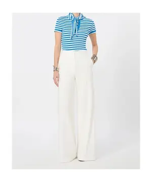 Max Mara Striped V-neck Knit Top With Tie Detail