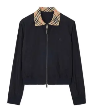 Burberry Glenfields Harrington Jacket With Knitted Check Collar - Navy