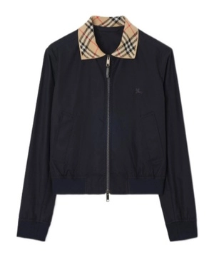 Burberry Glenfields Harrington Jacket With Knitted Check Collar - Navy