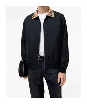Burberry Glenfields Harrington Jacket With Knitted Check Collar