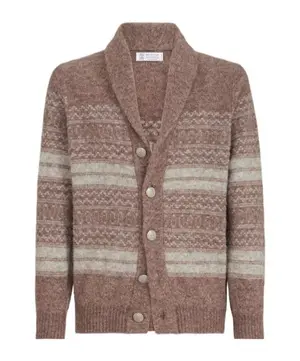 Brunello Cucinelli Alpaca, Cashmere And Wool Nordic Jacquard Cardigan - Red