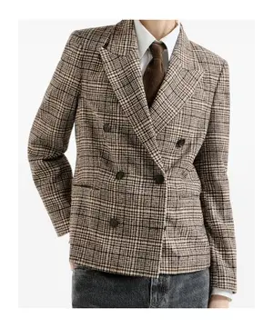 Brunello Cucinelli Alpaca And Wool Prince Of Wales Blazer With Monili - Brown