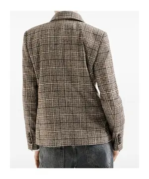 Brunello Cucinelli Alpaca And Wool Prince Of Wales Blazer With Monili - Brown