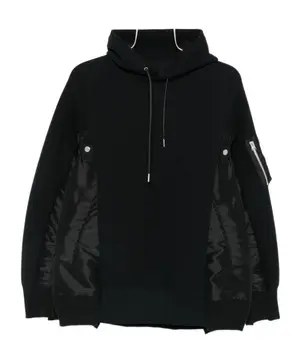 Sacai Panelled Zip-pocket Hoodie - Black