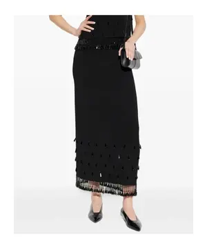 BY MALENE BIRGER Embellished Fringed Midi Skirt - Black