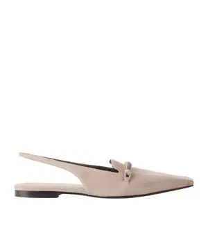Brunello Cucinelli Suede Pointed-toe Slingback Flats - Grey