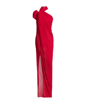 Balmain Long Draped Jersey Dress - Red
