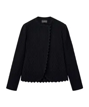 Emporio Armani Double Ottoman Blazer With Wavy Texture - Black