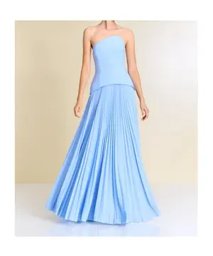 Solace Strapless Crinkled Texture Gown - Light Blue